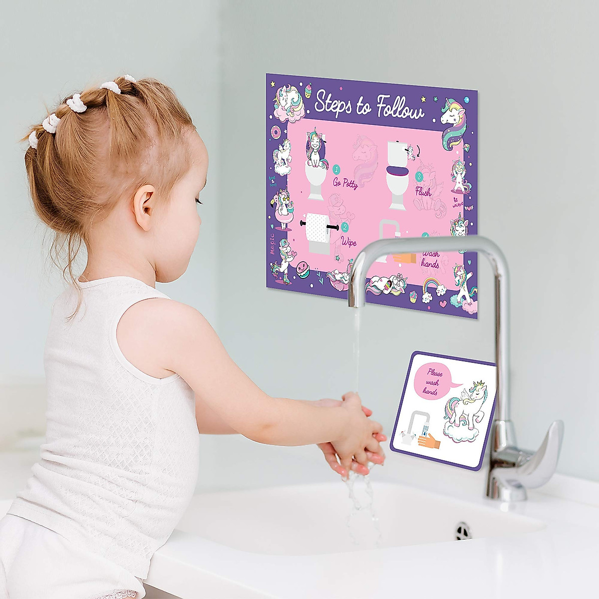 ATHENA FUTURES Potty Training Timer Watch with Flashing Lights and Music Tones -Unicorn Pattern and Potty Training Chart for Toddlers - Unicorn Design - Sticker Chart, 4 Week Reward Chart