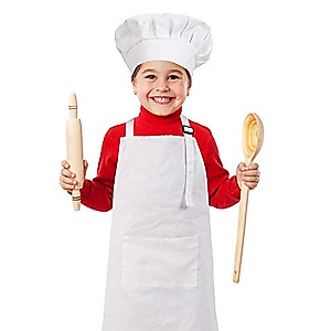CRJHNS Kids Apron and Chef Hat Set, Adjustable Cotton Child Aprons with Large Pocket White Girls Boys Kitchen Bib Aprons for Cooking Baking Painting