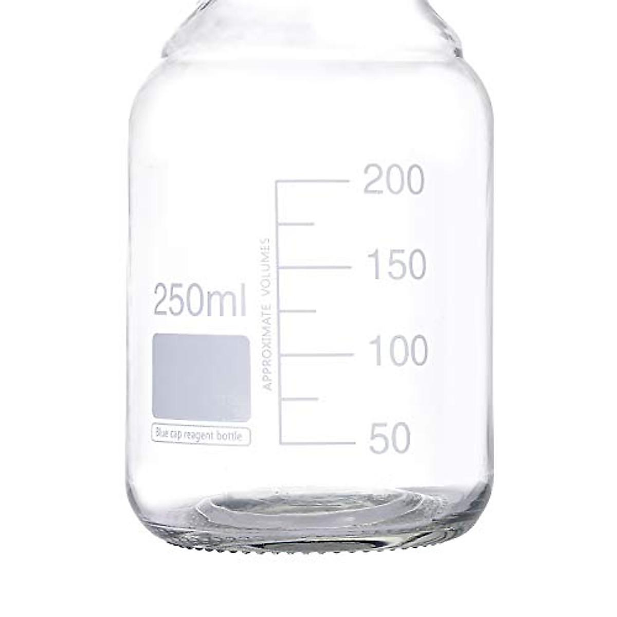 Pastein 10 Pieces 250 mL Graduated Round Reagent Media/Storage Glass Bottle With GL45 Blue Polypropylene Screw Cap
