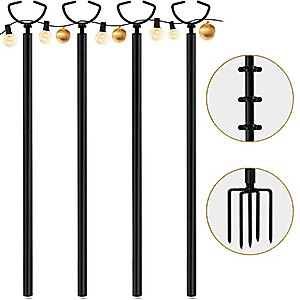 Eillion 3-in-1 String Light Poles for Hanging Outdoor String Lights, Patio Metal Light Pole for Outside Garden, Backyard, Parties Bistro (4PCS)