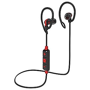 iHome Bluetooth Wireless Water-Resistant Sport Earphones with Mic Remote and Sport Clips Black/Red (iB79BRC)