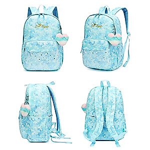 Caran·Y Waterproof Girls Backpack for Kids in Elementary School bag Large space Love decoration Starry pattern Fit Over 6 years old Backpack for Toddler Girls Book Bag（Aqua Blue）