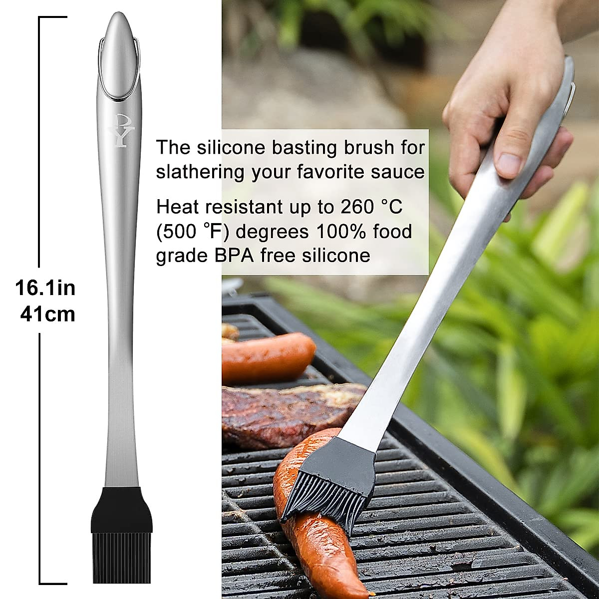 BBQ Accessories Grill Tools Set, 6PC BBQ Tools Set with Spatula, Basting-Brush, Tongs, Fork&Bag - Premium Stainless Steel Grill Accessories - Ideal Grilling Gifts for Men - Heavy Duty Grill Set