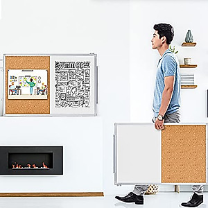 Dry Erase Board and Cork Board Combo, Magnetic White Board Combination Bulletin Board for Office Wall, 36 x 24 Inches Push Pin Whiteboard Vision Board for Home Office with 3 Marker 1 Erase 6 Magnet