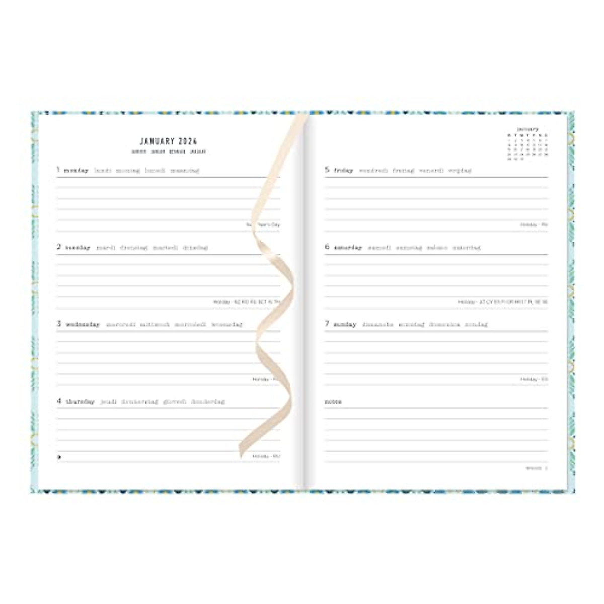 Letts Morocco Weekly/Monthly Planner, 12 Months, January to December, 2024, Sewn Binding, A5 Size, 8.25" x 5.875", Multilingual, Sky (C082391-24)