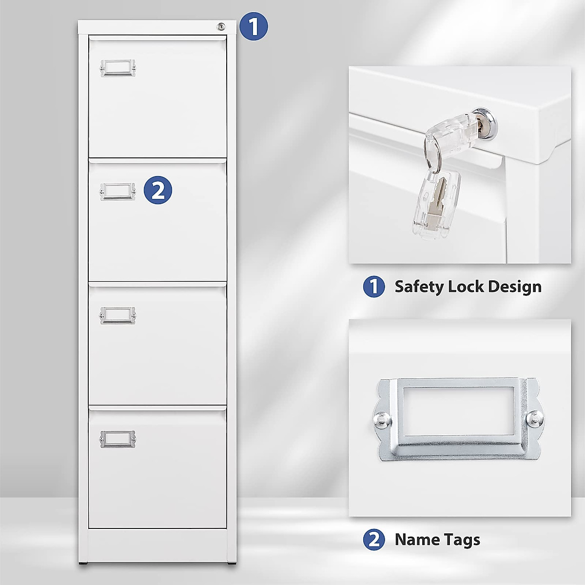 Anxxsu 4 Drawer File Cabinet, Filing Cabinets for Home Office, Metal Vertical File Storage Cabinet with Lock, Locking File Cabinet for A4 Legal/Letter, 15" W x 17.7" D x 50.1" H, Assembly Required