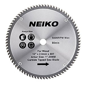 NEIKO 10768A 12" Carbide Chop Saw Blade, 80 Tooth with 1-Inch Arbor, Compatible with Miter, Table, Radial Arm, Cut-Off, Standard Circular Saws, for Home Building, Construction, Woodworking, Forest