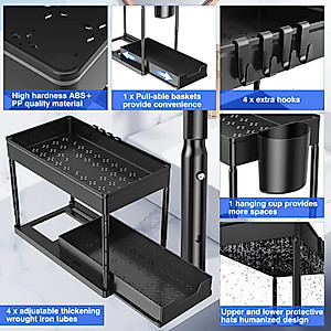 Under Sink Organizer, 2 PCS Adjustable Height Organizer Drawers 2 tier Multi-purpose Under Sliding Cabinet Basket, Kitchen Bathroom Cabinet Shelf Under Sink Organizers and Storage White