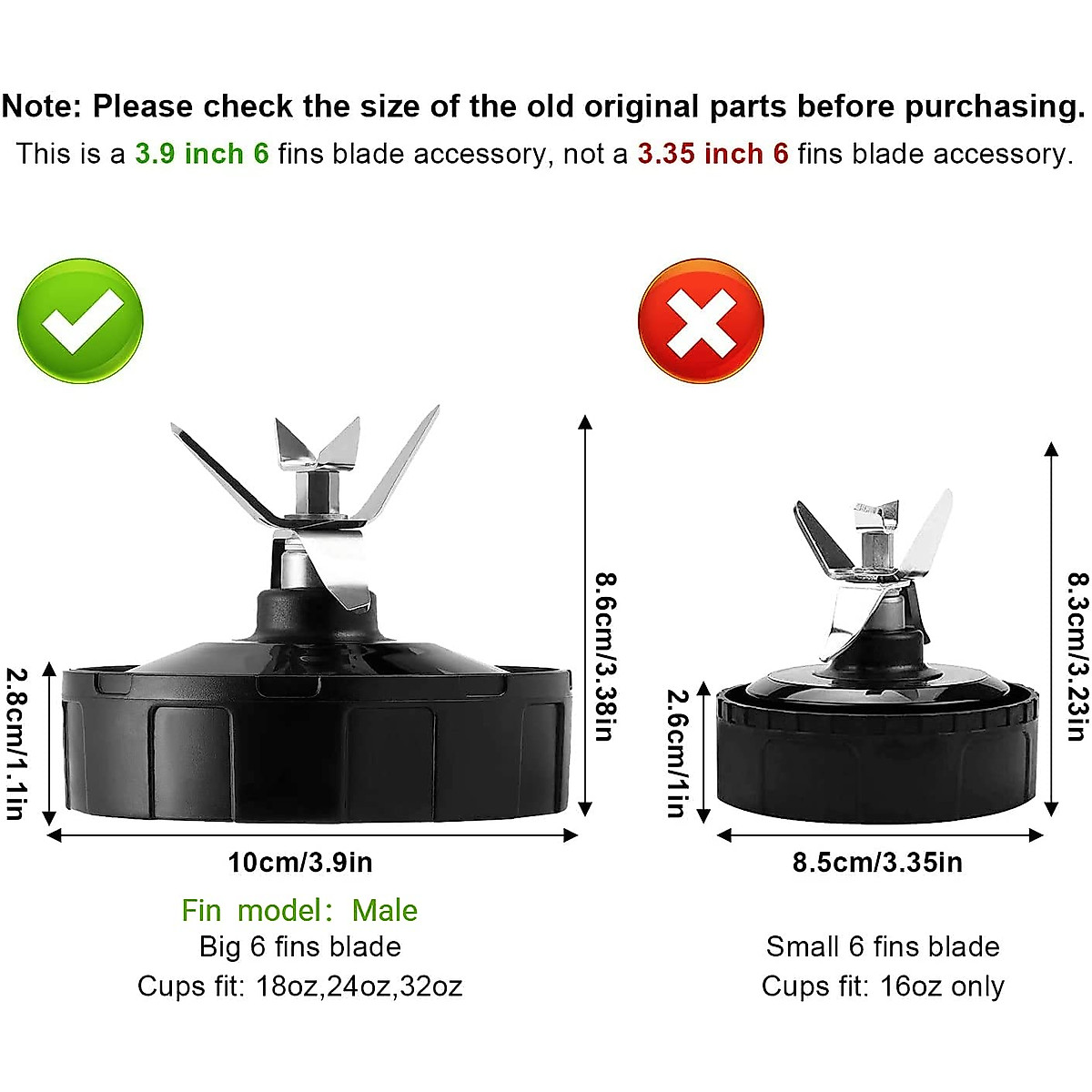 for Blender Blade Replacement 6 Fins Pro Extractor Blade for Nutri Ninja Auto iQ BL480W-70 BL480D-30DOB BL450-70 BL451-70 BL454-70 BL455-70 BL481-70 BL482-70 Only Fit for 18 24 32 oz, No 16oz