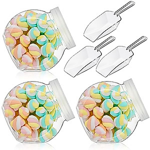 Umigy 4 Sets Plastic Candy Jar with Lid for Candy Buffet with Mini Acrylic Plastic Kitchen Scoop 42 oz Clear Candy Container Plastic Cookie Jar for Kitchen Counter Decorative Plastic Jar with Lid