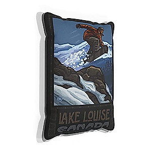Lake Louise Canada Snowboarder Jumping Canvas Throw Pillow for Couch or Sofa at Home & Office from Travel Artwork by Artist Paul A. Lanquist 13" x 19".