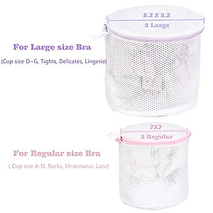 Wanapure Bra Wash Bag, Mesh Laundry Bag with Zipper for Lingerie, Delicates, Intimates, Panties, Lace, Underwear, Socks, Tights, Stocking, Washing Machine (Pink & Purple, 5 Pack (3 Regular & 2 Large))