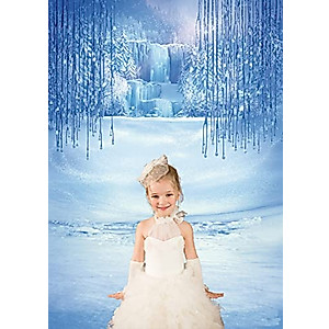 LYWYGG 5x7ft Winter Backdrop Ice and Snow White World Photography Backdrops Background Christmas Winter Frozen Snow Ice Crystal Pendant World Backdrops for Children Photo Studio Props Backdrop CP-13