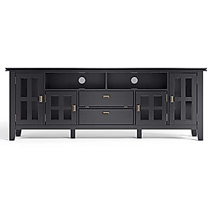 SIMPLIHOME Artisan SOLID WOOD 72 Inch Wide Transitional TV Media Stand in Black for TVs up to 80 Inches, For the Living Room and Entertainment Center