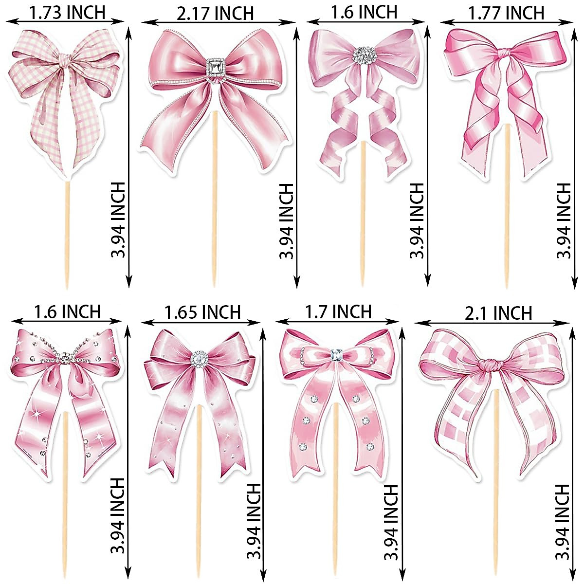 SAMOKA Pink Bow Cupcake Toppers,24 PCS Bow Birthday Cake Topper,Girls Birthday Party Decorations,Bowknot Cupcake Decorations for Bridal Baby Shower Birthday Wedding Themed Party