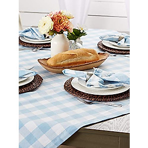 DII Buffalo Check Collection, Classic Farmhouse Tablecloth, Tablecloth, 70" Round, Light Blue & White