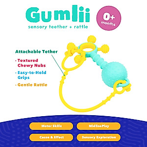 Mobi Gumlii Sensory Teether Baby Rattle Toy - Baby Teething Toy for Babies 0-6 Months, Newborn Baby Sensory Teether & Rattle Toy, Made with Food Grade Silicone, BPA and Phthalate Free - Pack of 1