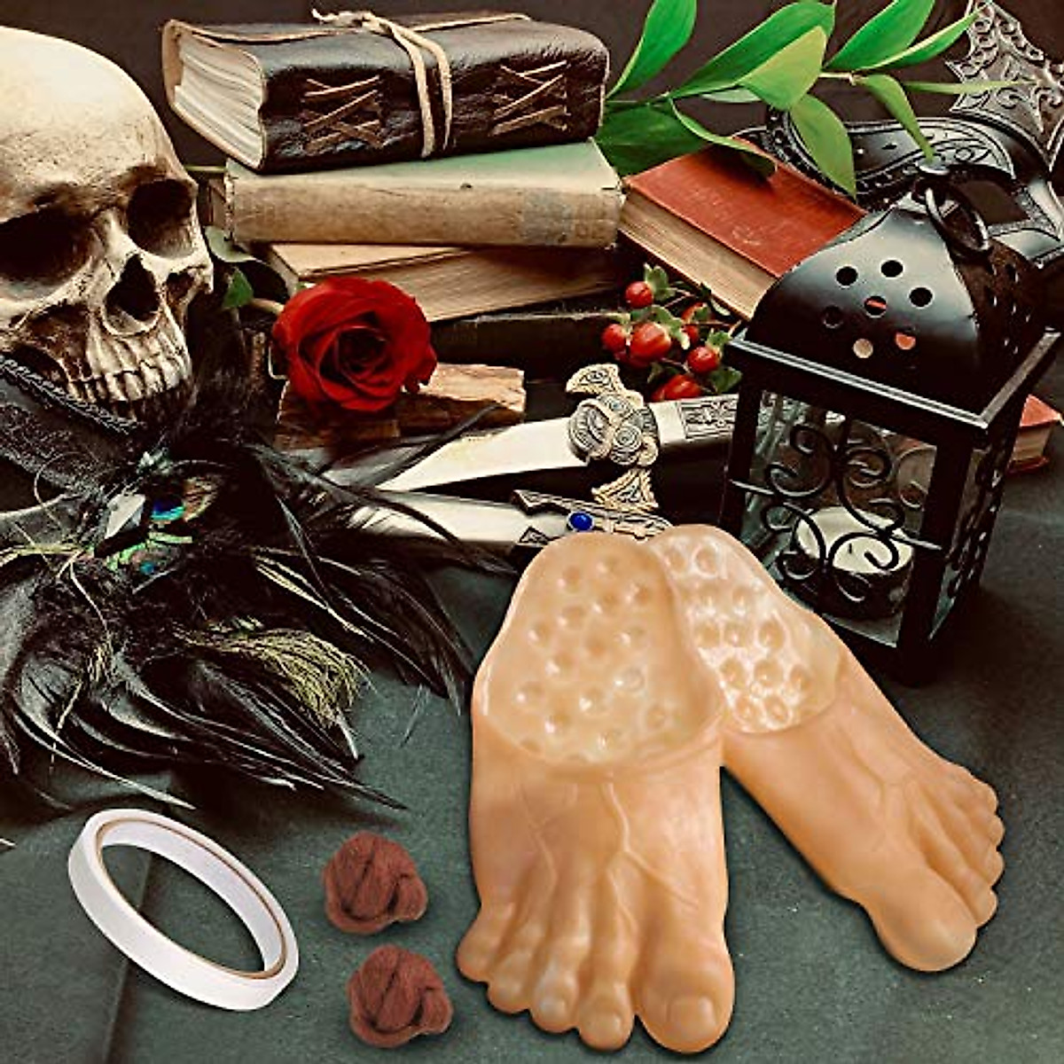 Geyoga Halloween Barefoot Funny Feet Slippers Jumbo Realistic Costume Accessories Shoe Covers with Brown Wool and Roll of Double Sided Tape for Kids and Adults Giant Costumes