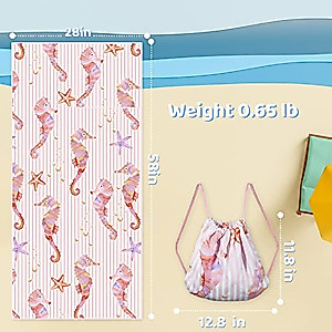 Airensky Beach Towels for Kids, 58" x 28" Portable Quick Dry Beach Towel, Super Soft and Absorbent Child Towel, Cute Camping Pool Towel for Girls(Pink Seahorse)