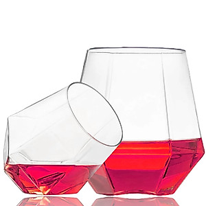 40 count Diamond Unbreakable Stemless Plastic Wine Champagne Whiskey Glasses Elegant Durable Disposable Indoor Outdoor Ideal for Home, Office, Bars, Wedding, 12 Ounce Cups (Clear)