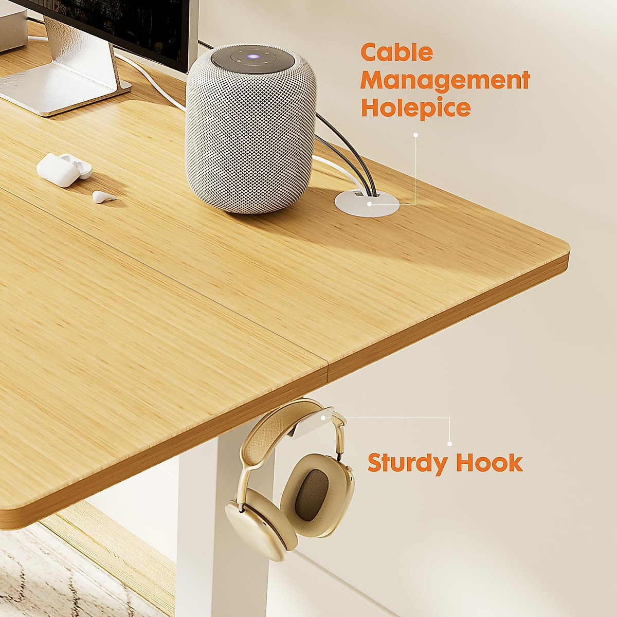 Sweetcrispy Standing Desk, Stand Up Desk, Electric Standing Desk with Splice Board, 55 x 24in Ergonomic Height Adjustable Desk Sit to Stand Desk, Computer Workstation Home Office Desk-Natural