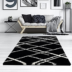 L'Baiet Allison Black White Geometric Diamond Pattern Modern Soft Shag Indoor 8' x 10' Area Rug