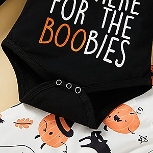 Sinhoon Baby Boys Girls Halloween Outfits Funny Letter Romper+Ghost Pumpkin Legging Pants Halloween Clothes（Black,Newborn