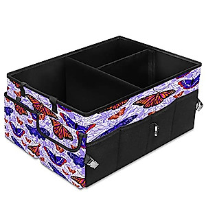 Gorgeous Butterfly Retro Purple Trunk Organizer Large Storage Groceries Bag for Car Trunk with Dividers Back Seat SUV Organizers Collapsible Adjustable Auto Trunk Cargo Box