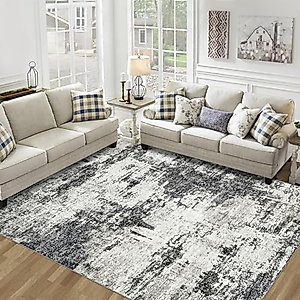9x12 Area Rugs Living Room Rugs: Large Washable Rug with Anti-Slip Backing Non-Shedding Stain-Resistant Soft Abstract Carpet for Bedroom Dining Room Nursery Home Office - Black