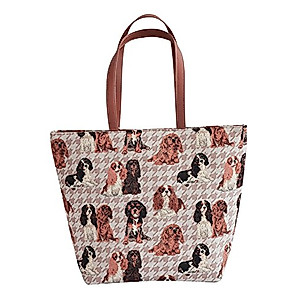 Signare Tapestry Shoulder Bag Tote Bag for Women with Cavalier King Charles Spaniel Dog Design (SHOU-KGCS)