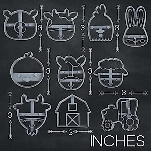 Moose Goods Farm Animal Cookie Cutters - Set of 10 Cookie Cutters for Kids Birthday Party or Themed Parties - Includes Chicken, Pig, Cow, Horse, Duck, Goat, Sheep, Bunny, Barn, & Tractor Cookie Cutter