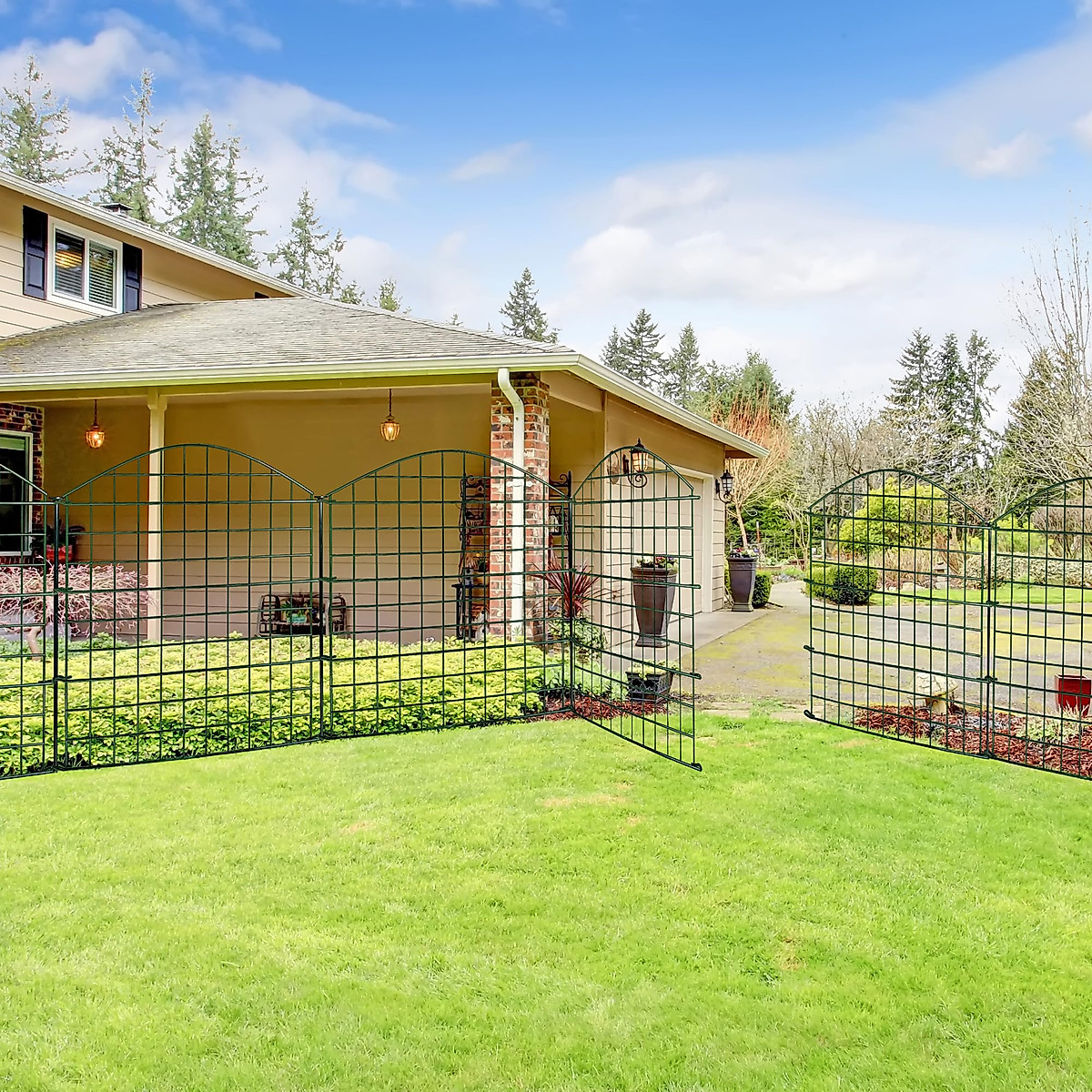 Thealyn Garden Fence 5 Panels 12.1ft (L) x 28in (H) Outdoor Rustproof Metal Dog Pet Fence Animal Barrier, Garden Fencing Panel Border for Yard Patio Flower Bed, Green