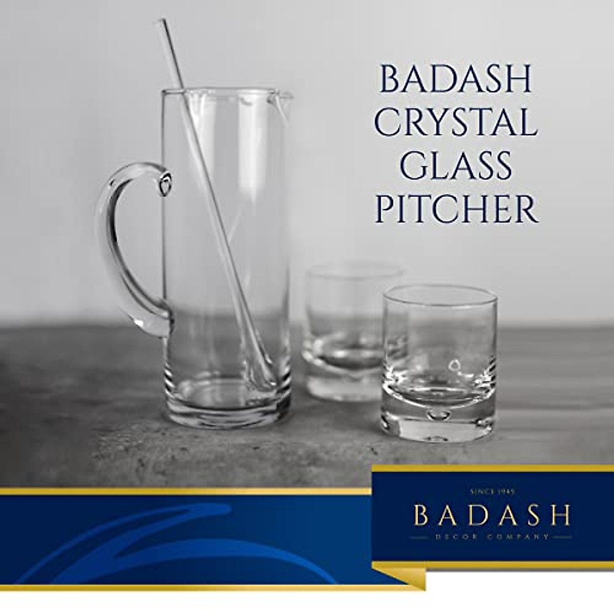 Badash Crystal Glass Pitcher - 9.75” Tall Mouth-Blown Lead-Free Crystal Glass Pitcher - 48 oz. Cocktail Pitcher - Cylinder Pitcher for any Beverage