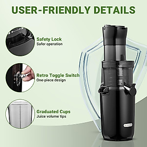 AMZCHEF Whole Fruit Juicer Machines, 80MM Large Feeding Chute Slow Masticating Juicer, Powerful Cold Press Juicers with Upgrade Auger, Double-Layer Filter, Retro Toggle Switch (Light black)