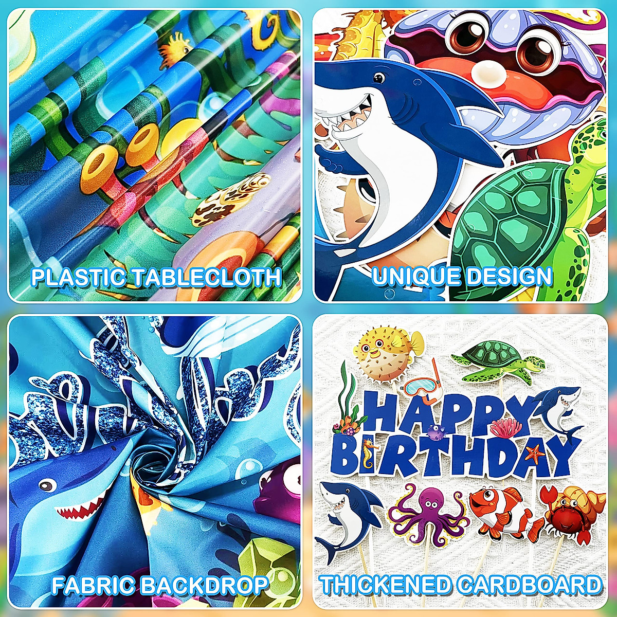 Under the Sea Party Decorations 98Pcs, Ocean Theme Birthday Party Supplies Include Backdrop Tablecloth Bubble Garlands Cake Topper Ocean Animals Balloons for Pool Beach Party Baby Shower (Ocean-01)