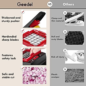 Geedel Vegetable Chopper, Onion Chopper Pro Food Chopper, Kitchen Vegetable Slicer Dicer Cutter Grater, Veggie Chopper with container for Salad Onion Potato Carrot (4 in 1, Red)