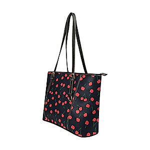 InterestPrint Cherries Pattern Casual Ladies Shoulder Bag for Shopping PU Leather Handbags