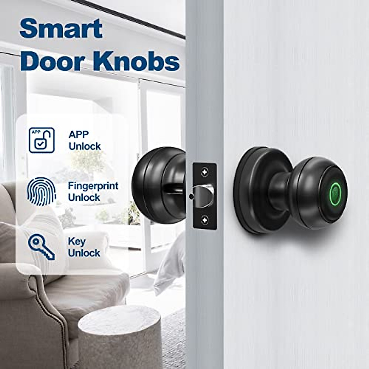 GeekTale Smart Door knob, Fingerprint Door Lock Smart Lock Biometric Door Lock Fingerprint Door knob with App Control, Great for Bedrooms,Cloakroom,Apartments Offices,Hotels