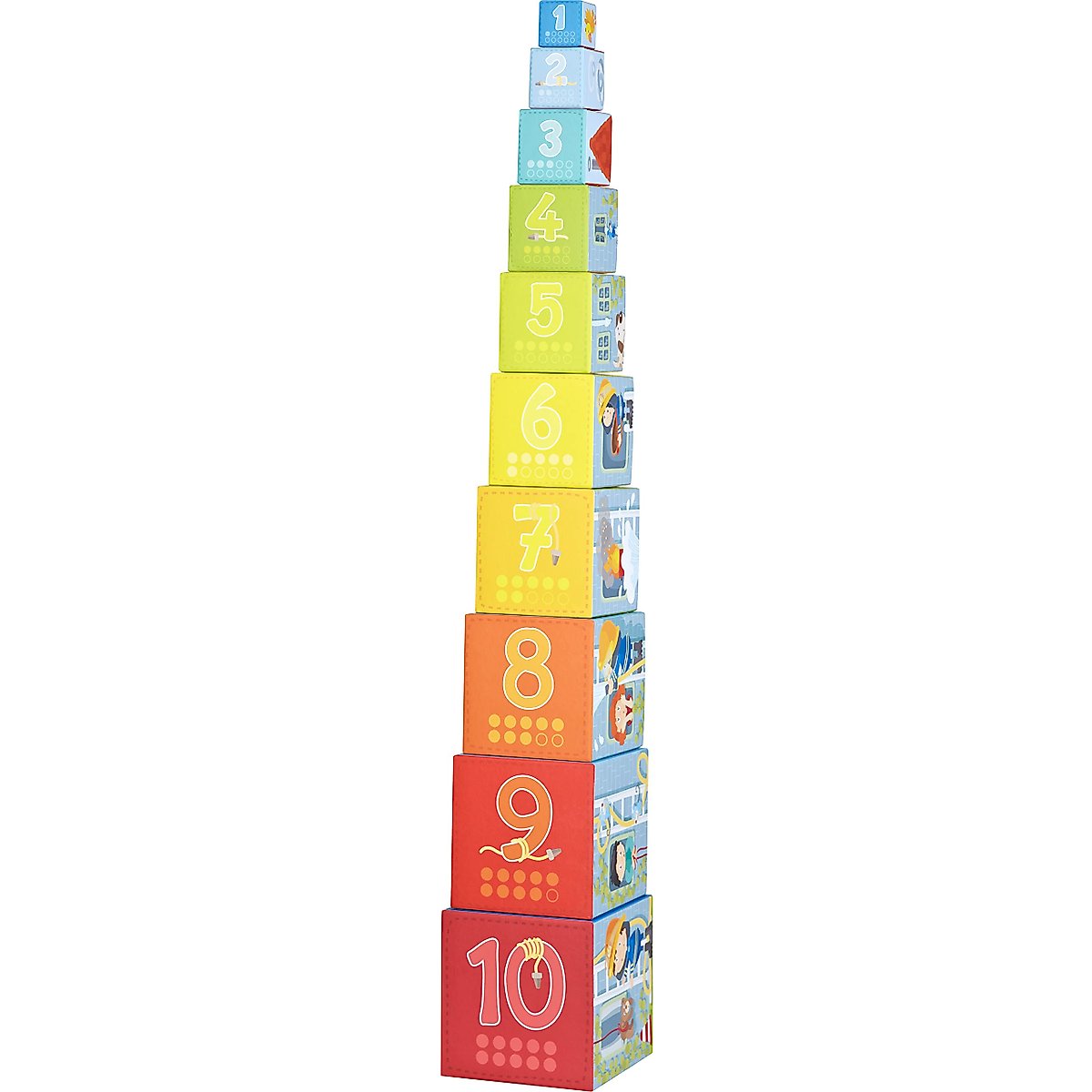 HABA Fire Brigade Sturdy Cardboard Nesting & Stacking Cubes - Reinforcing Numbers 1-10 with Rescue Themes on Each Side