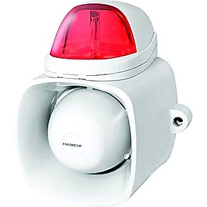 Seco-Larm SH-816S-SQ/R Self-Contained Siren With Strobe Light, 120dB Warble-tone Siren, Audio Input For Broadcasting Messages Or Audio Playback, IP65 Weatherproof, White with Red Light
