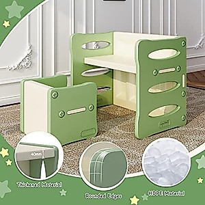 BanaSuper Kid's Table and 2 Chairs Set Plastic Activity Table for Toddlers Children Desk Ideal for Arts & Crafts Snack Time Homeschooling Homework Gift for Boy & Girl(Green with 2 Chairs Set)