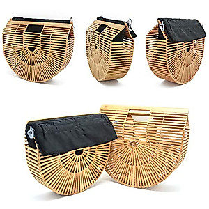 TOPSMU Wooden Purse Bamboo Handbag Bags For Women With Insert Handmade Tote Bag Natural Small
