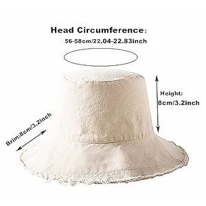Bucket-Hat-Distressed Sun-Protection Washed-Cotton Beach-Sun-Hat - Summer-Wide-Brim(3.2inch Brim) Beach-Cap(Size:S-M) Beige