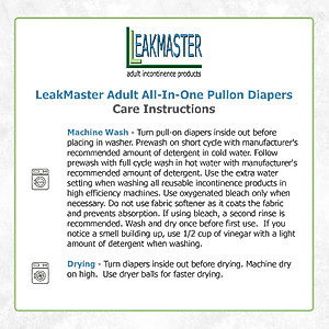 Adult All in One Pull-On Cloth Diaper by LeakMaster - Sewn-On Waterproof Outer Layer. 8 Total Interior Layers of Absorbency. Secure Incontinence Protection. (Large 30-36-Inch Waist)