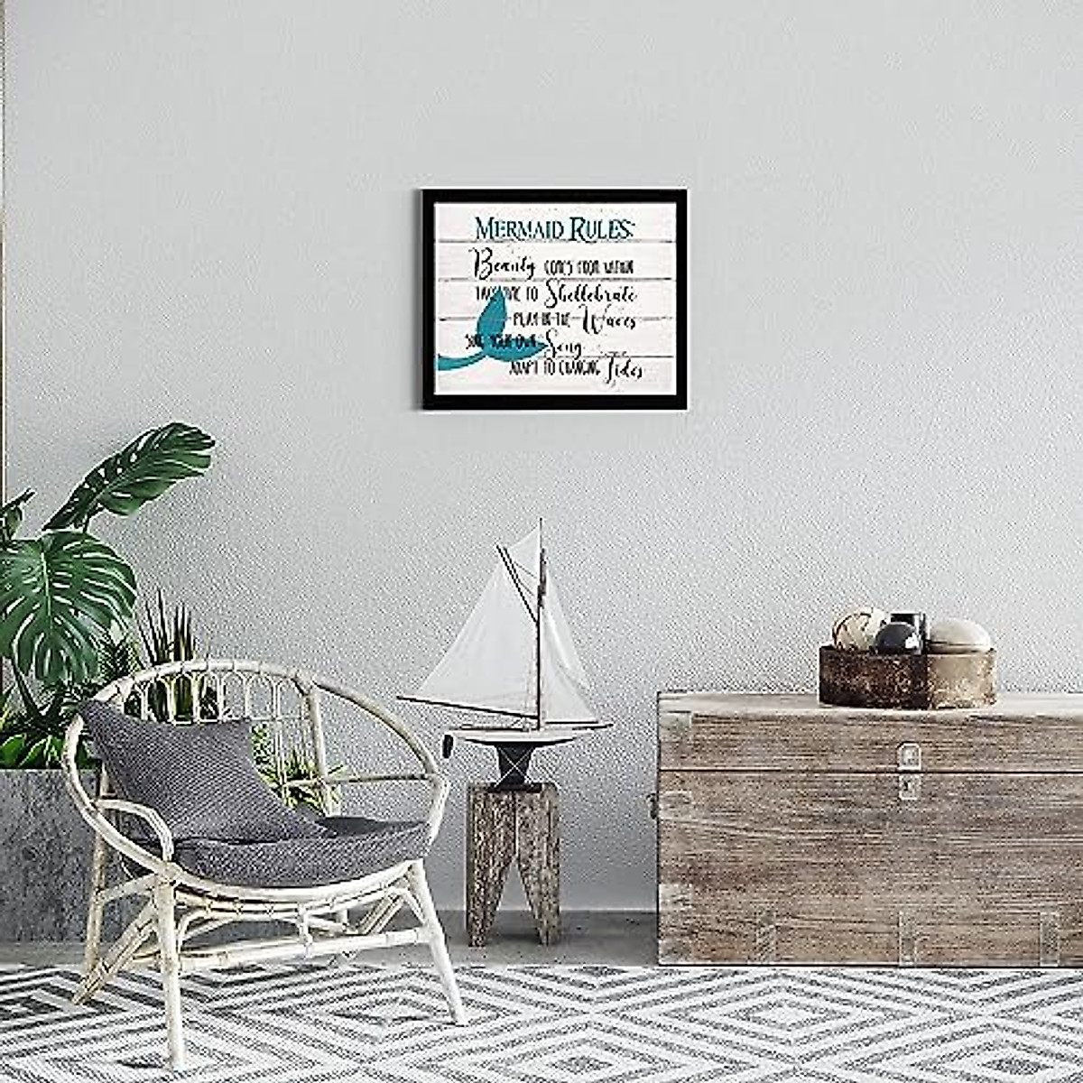 Mermaid Rules - Inspirational Beach Wall Art, Distressed Wood Design Ocean Wall Decor Print, Ideal Wall Decor For Home Decor, Bedroom Wall Art, Great House Decor, Office Decor, Unframed - 10x8