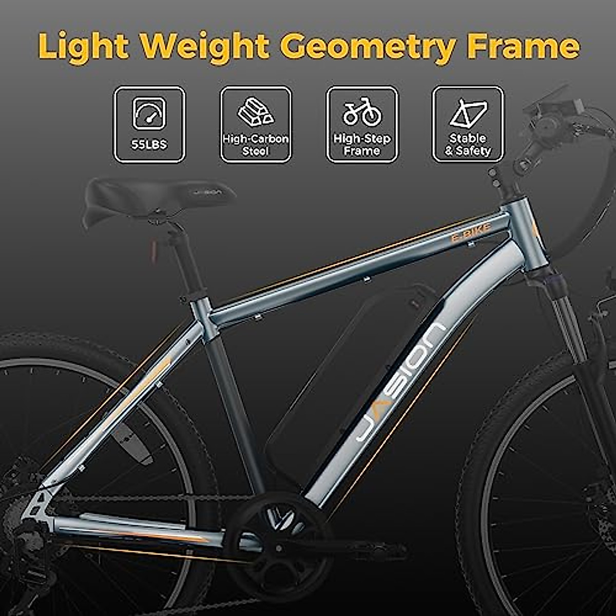 Jasion EB5 Plus Electric Bike for Adults 500W Motor 45 Miles 20.5MPH 480WH Removable Battery Commuting Electric Mountain Bike 27.5" Tires Front Fork Suspension 7-Speed