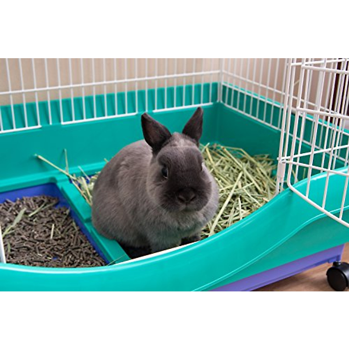 IRIS USA Large Portable Wire Rabbit Cage with Top Access and Two Tray Division, Easy Access Secure Lock and Easy to Clean Movable House for Small Sized Animals Rabbit Guinea Pigs Rat Hamster, Green