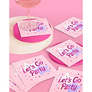 xo, Fetti Let's Go Party Pink Napkins - 3-ply, 25 pcs | Pink Bachelorette Party Decorations, Happy Birthday Party Supplies, Baby Shower Tableware, Cool Cocktail Napkins