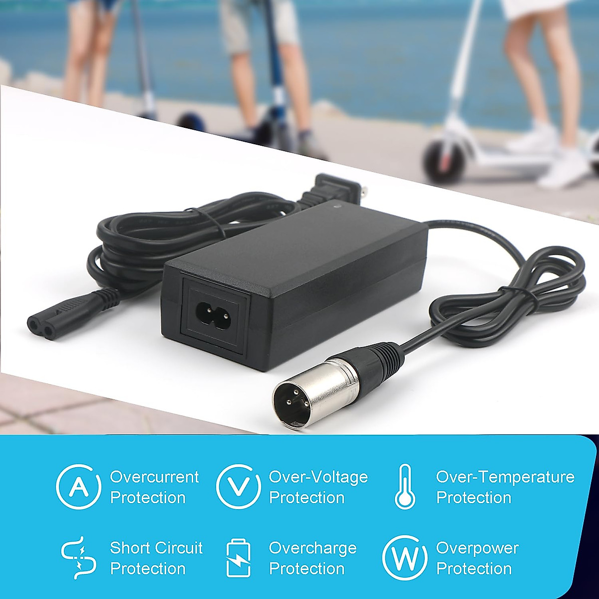 UAUSE 24V2A 3 pin XLR Electric Scooter Battery Charger Replacement for Drive Scout Mobility Razor Go Go Elite Traveller SC40E/SC44E, Ezip Mountain Trailz, Jazzy Electric Power Charger