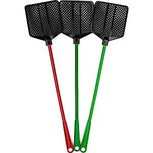 OFXDD Rubber Fly Swatter, Long Fly Swatter Pack, Fly Swatter Heavy Duty, Green and Red Colors (3 Pack)